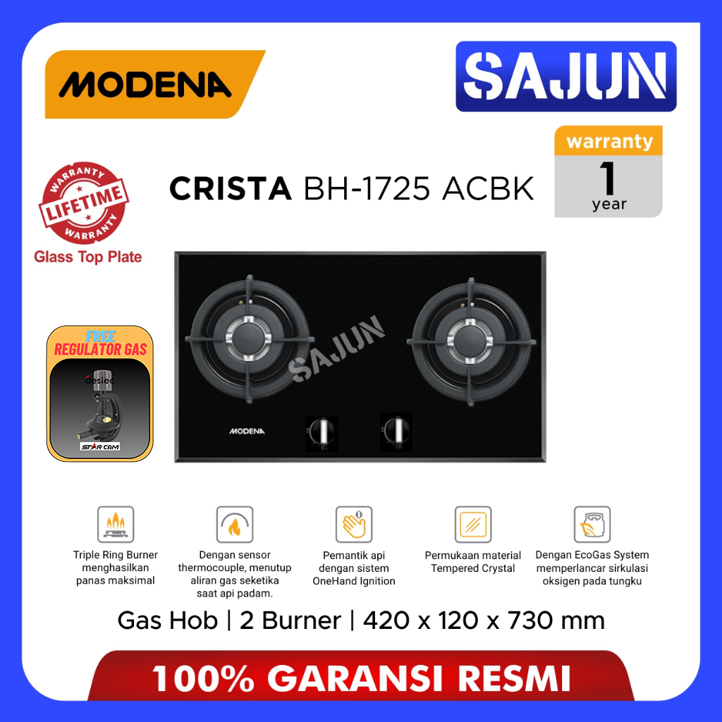 Jual Modena - Kompor Gas Tanam 2 Tungku 70cm BH1725-ACBK - Built in Gas ...