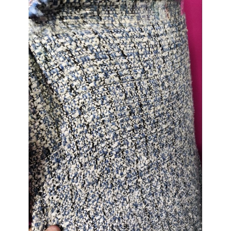 Jual Bahan Kain Tweed Tebal Premium Motif Putih Biru Per 0.5m | Shopee ...