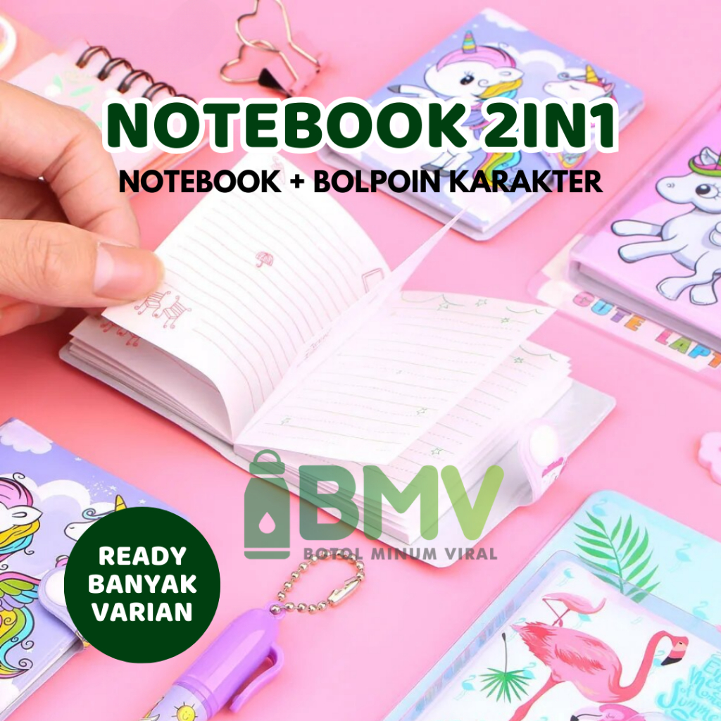 Jual Notebook Kecil Mini Aesthetic Karakter Lucu Set 2 in 1 Ada Pen ...