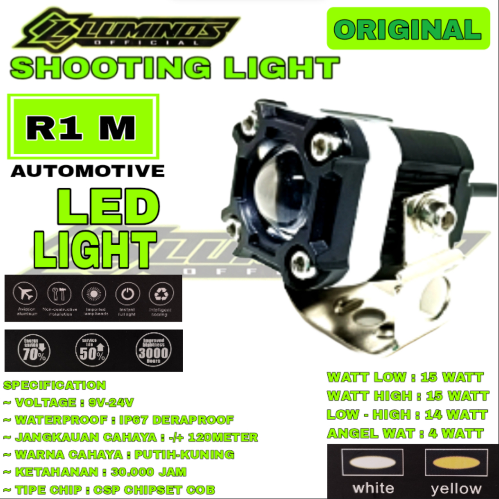 Jual LUMINOS LAMPU LED SOROT R1 MINI 2 WARNA 4MODE PUTIH,KUNING,DEVIL ...
