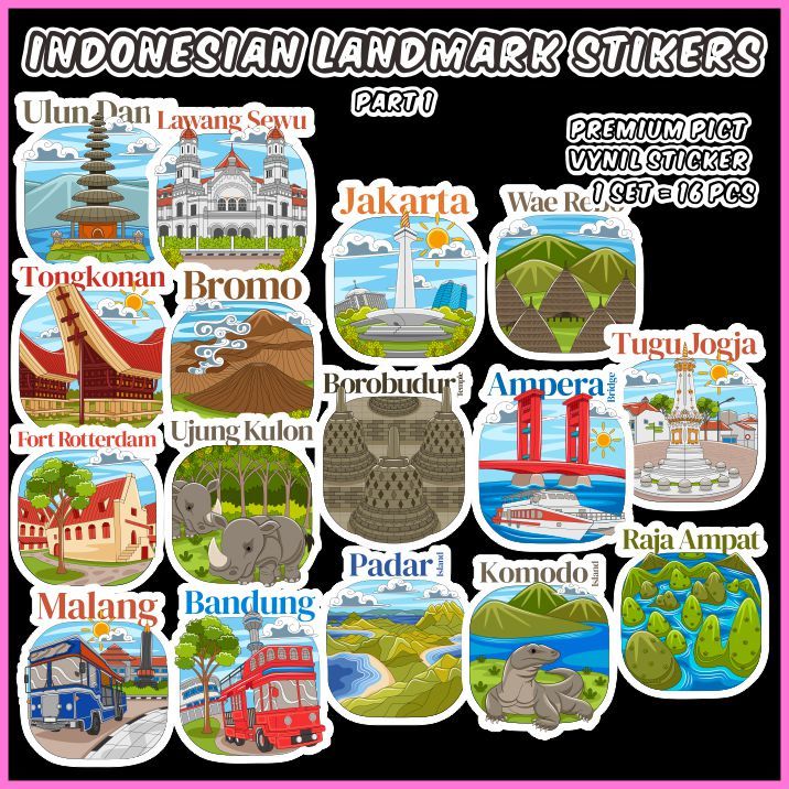 Jual [1 pack] Indonesian Landmark Stickers 1 (Stiker Tempat Wisata ...