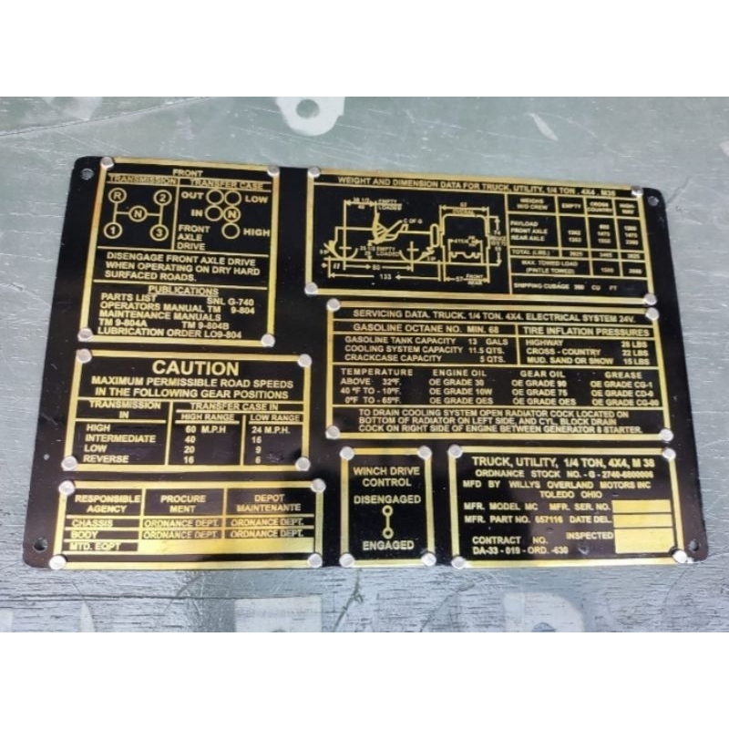 Jual Data Plat Willys M 38 Emblem Dasboard M38 Data Plat jeep Emblem ...