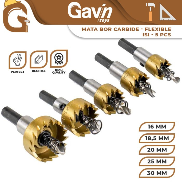 Jual Holesaw Set Hole Saw Set - Paket Mata Bor Besi Kayu 16 20 25 30 mm ...