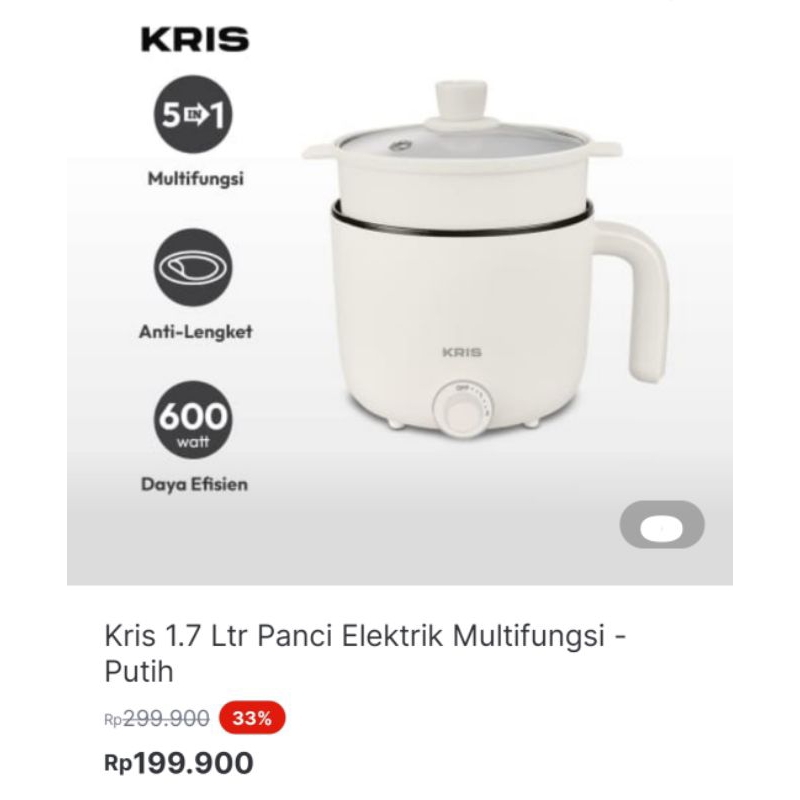 Jual Kris 1.7 Ltr Panci Elektrik Multifungsi - Putih ( Ace Hardware ) | Shopee Indonesia