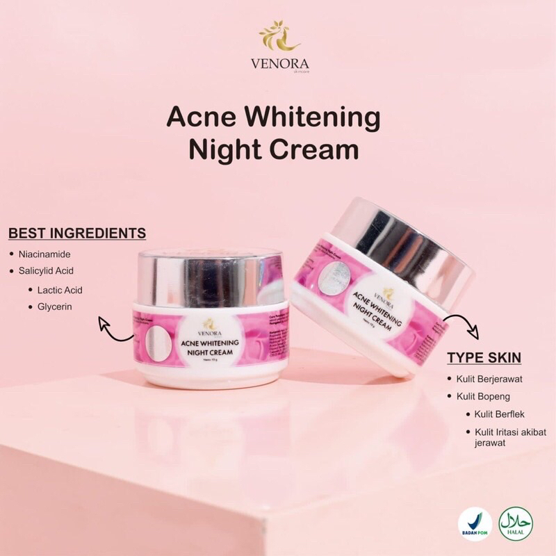 Jual [TERLARIS] Acne Whitening Night Cream /Cream Malam (untuk kulit berjerawat)Venora Skincare ...