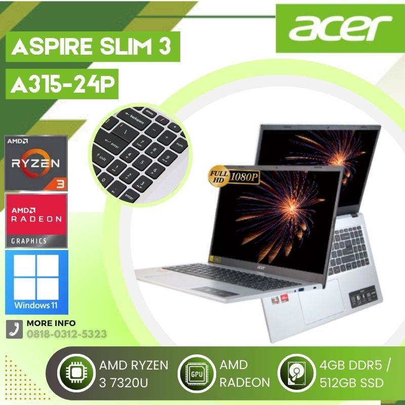 Jual ACER Aspire 3 A315-24P-R1H8 - Ryzen 3-7320U5 - 4GB - 512GB SSD - 15.6"FHD - Win11 - Silver ...