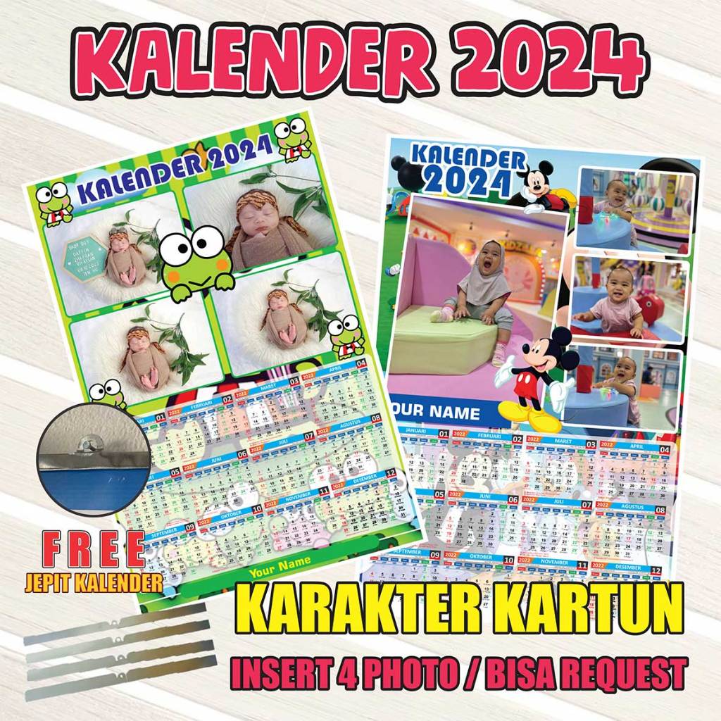 Jual Kalender Dinding 2024 Karakter Kartun Custom Photo + Free Klem ...