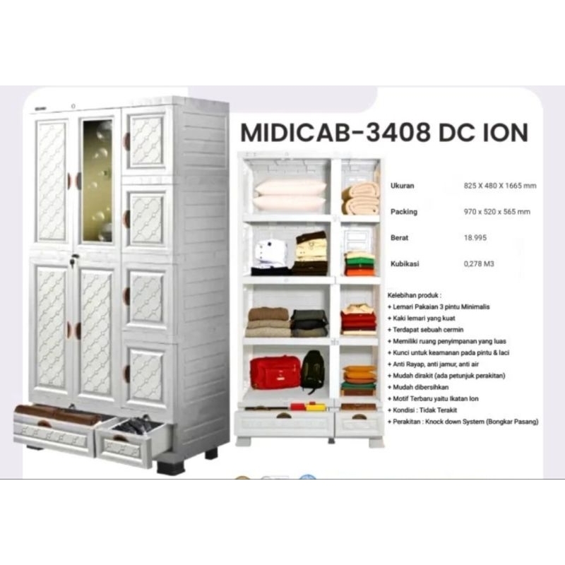 Jual Lemari Plastik Napolly MidiCab Midicab 3408 3408DC Ion 3 pintu | Shopee Indonesia