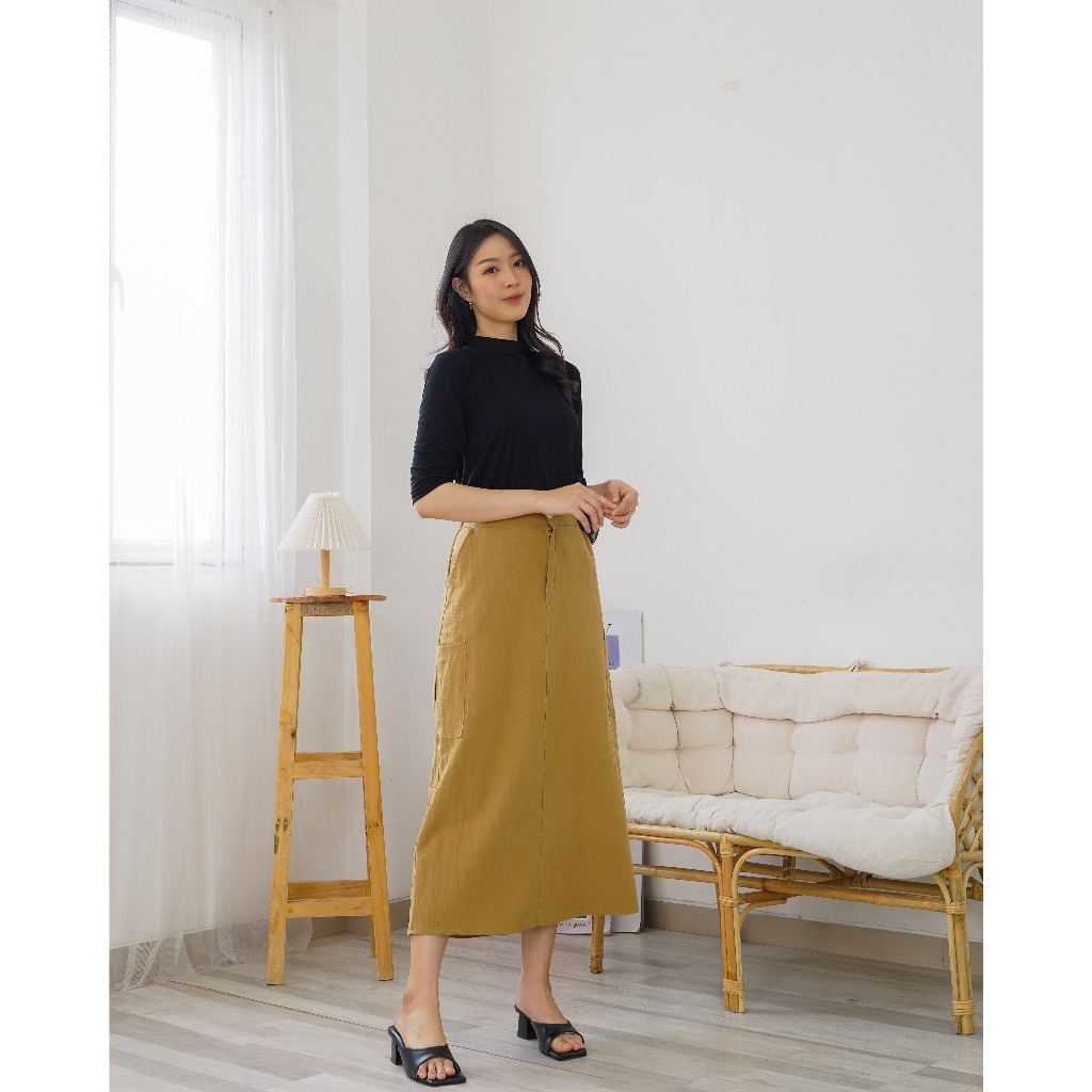 Jual Elize Rok panjang Long Cargo Skirt High Grade Linen Angel Premium ...