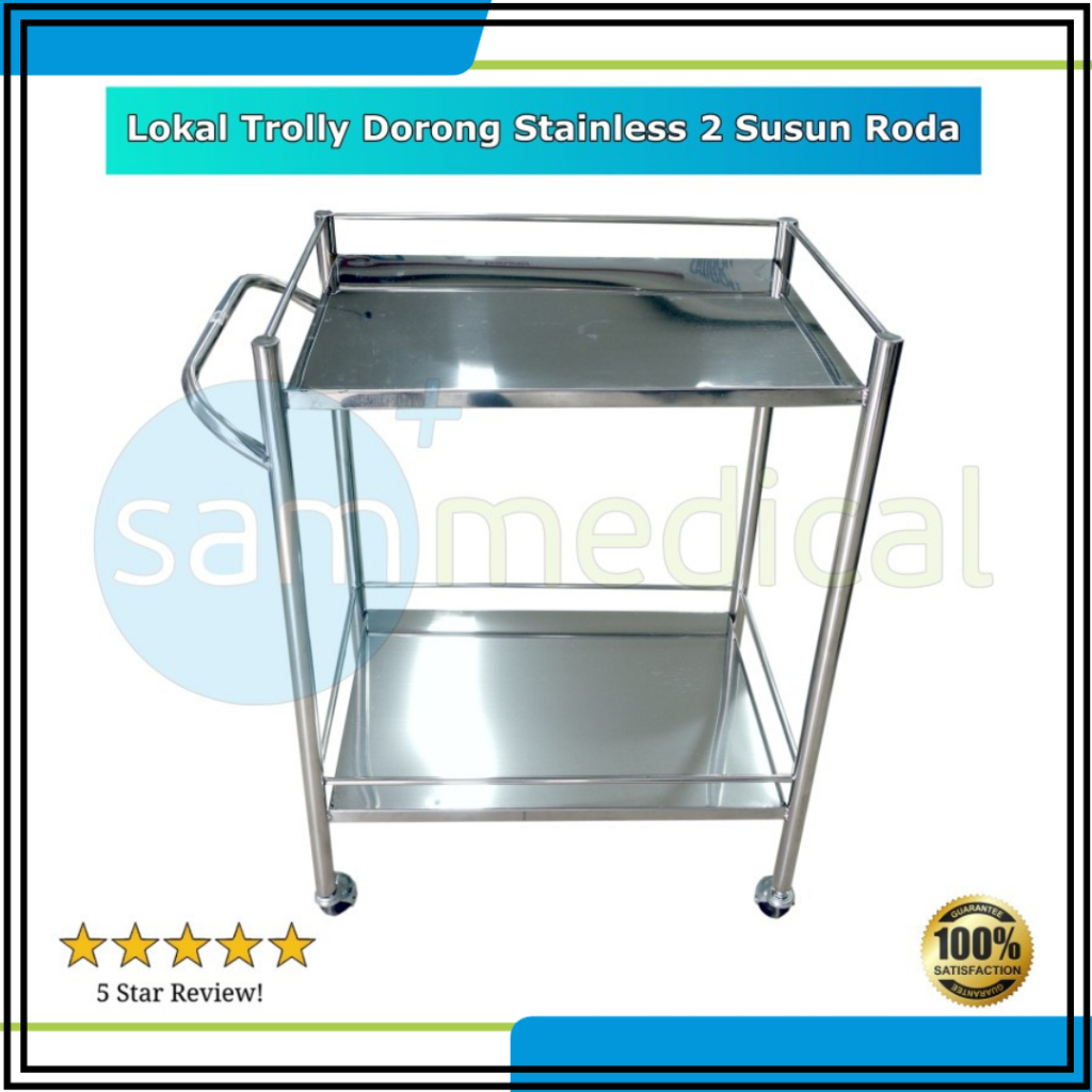 Jual Lokal Trolly Dorong / Meja Instrumen Stainless 2 Susun Roda tanpa ...