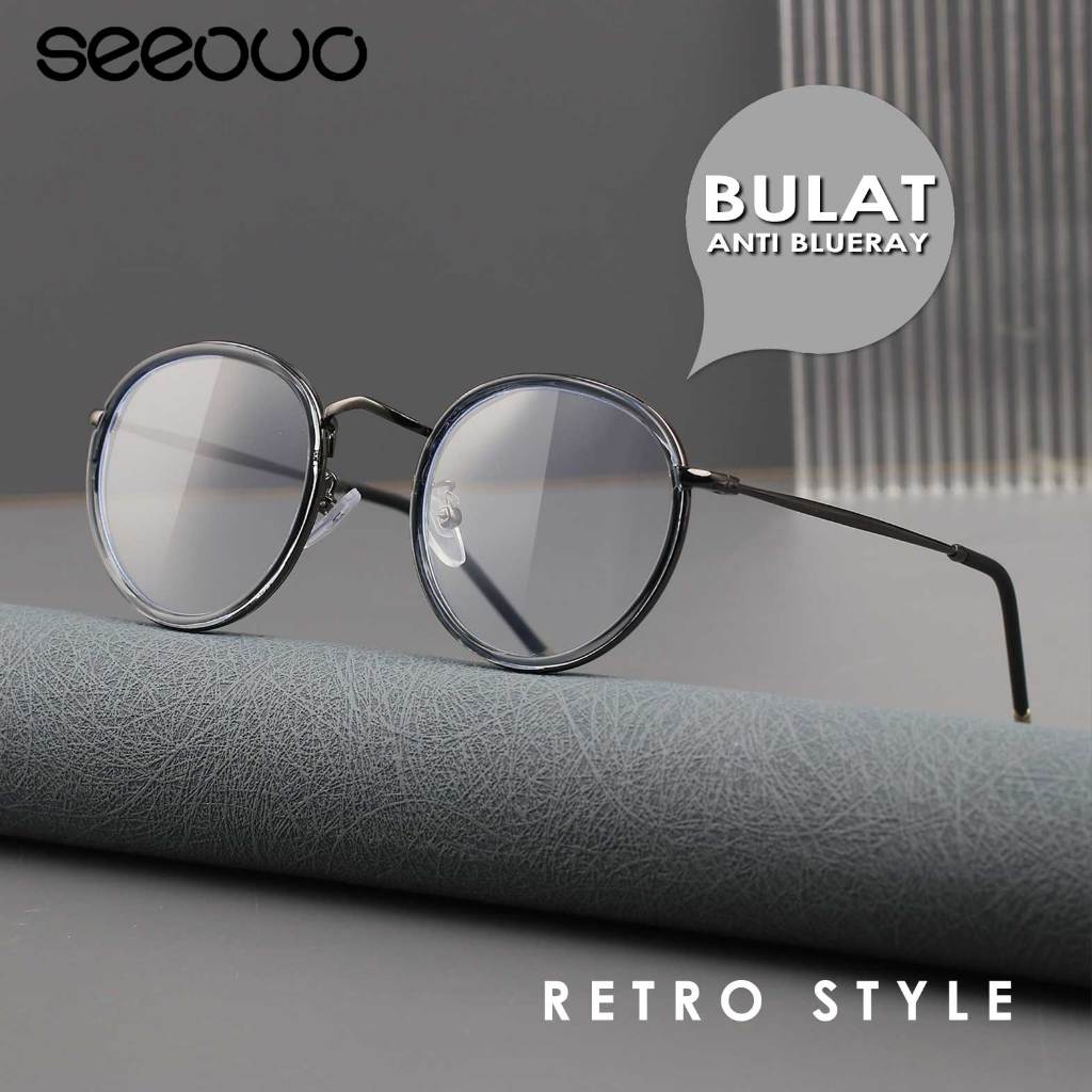 Jual Seeouo Kacamata Antiradiasi Blueray Model Bulat Ringan Bahan TR90+Metal Pria Wanita Bisa ...