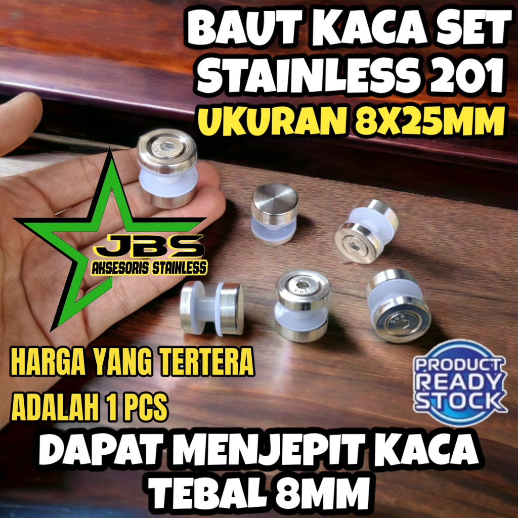 Jual BAUT KACA SET M8X25 - STAINLESS 201 - BAUT PENJEPIT KACA TIANG ...