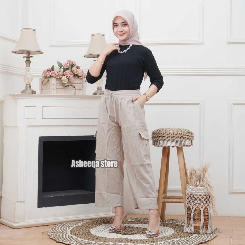 Jual CELANA KULOT CARGO WANITA LINEN CRINKLE PREMIUM | Shopee Indonesia