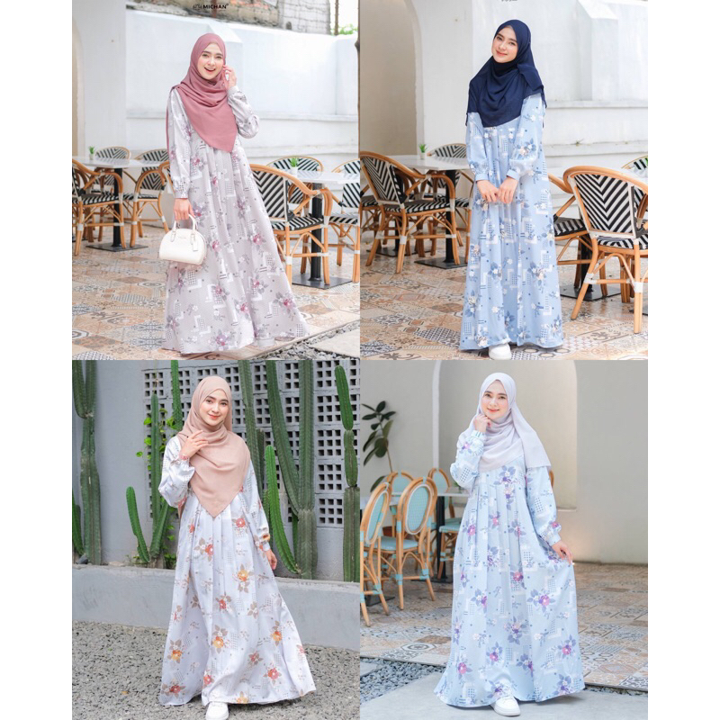 Jual Kezia Dress Gamis Muslimah Motif Bunga bunga bahan Maxmara ...