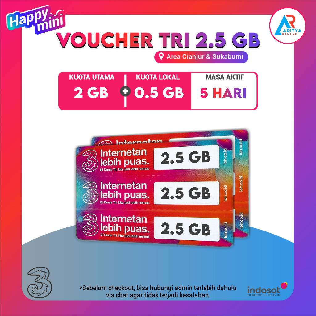 Jual Voucher Tri Happy Mini 2,5GB 5Hari Lokal Cianjur - Sukabumi | Shopee Indonesia