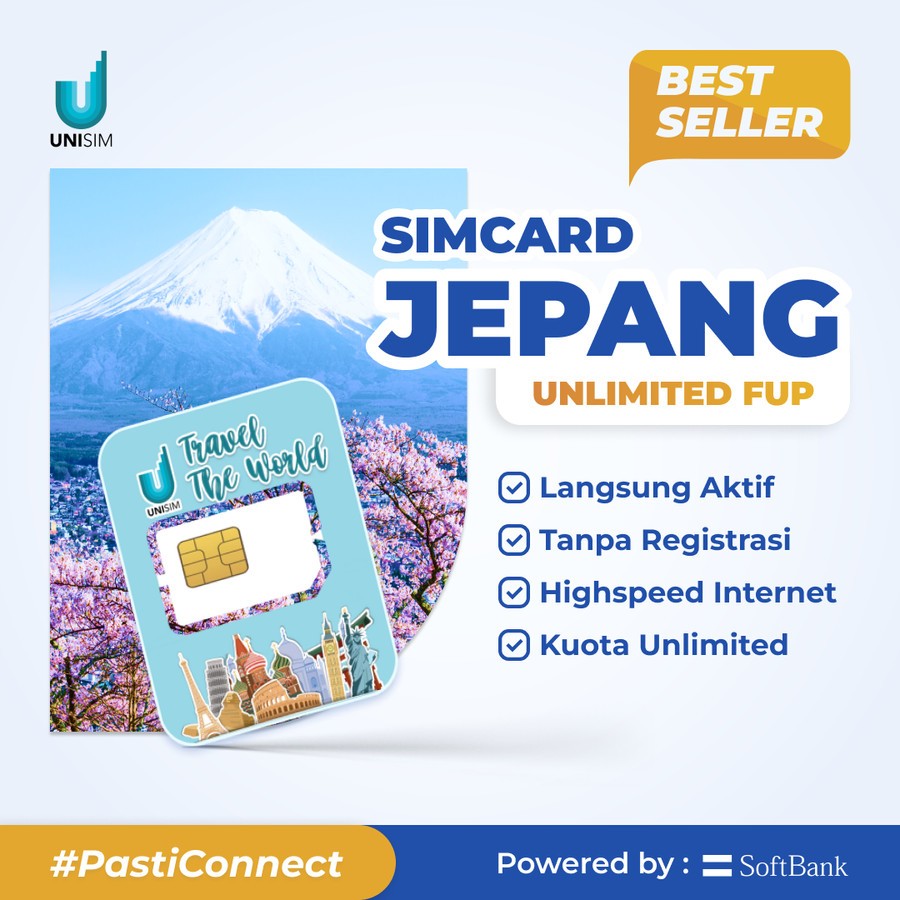 Jual UniSim Travel Simcard Jepang Unlimited (FUP 1GB/Hari) || Sim card Japan Unlimited Softbank ...