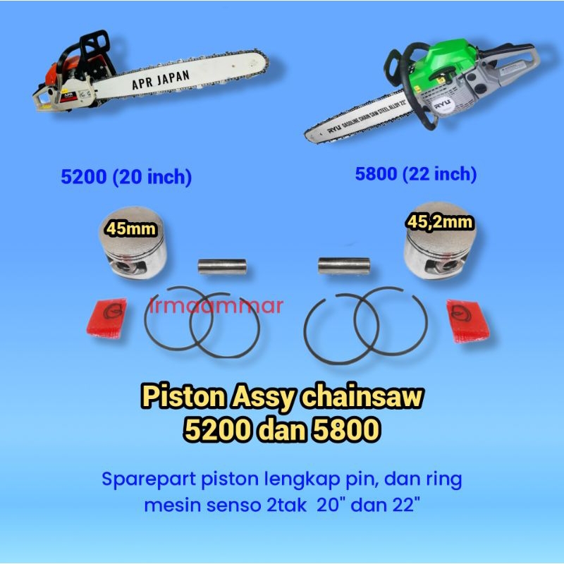 Jual Piston set senso mini kecil rantai 22 in 20 inch chainsaw chain ...
