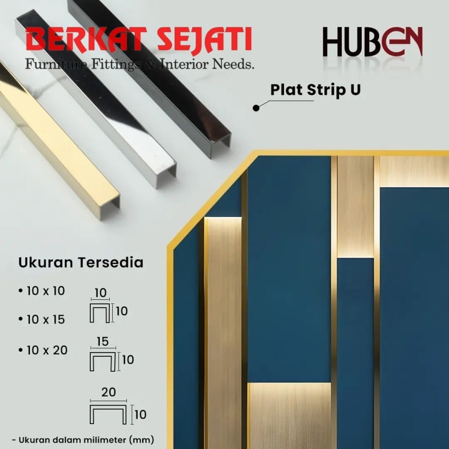 Jual GOLD MIRROR U (10 x 20 x 10 mm) List Lis Plat Strip Stainless ...