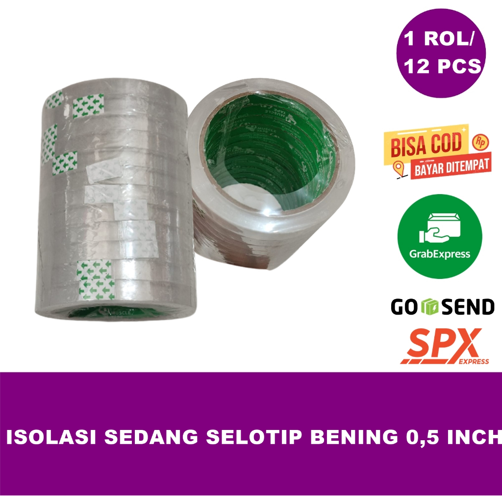 Jual Isolasi Solatape Selotip Bening 0,5 inch Super Murah 1 Rol isi 12 ...