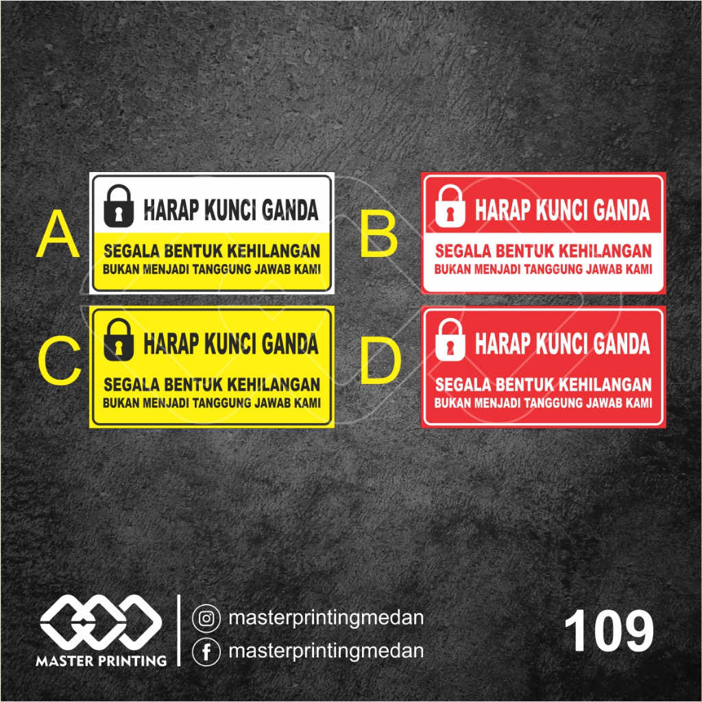 Jual 109 - Stiker Harap Kunci Ganda, Sticker Vinyl, Premium, Tahan Air ...