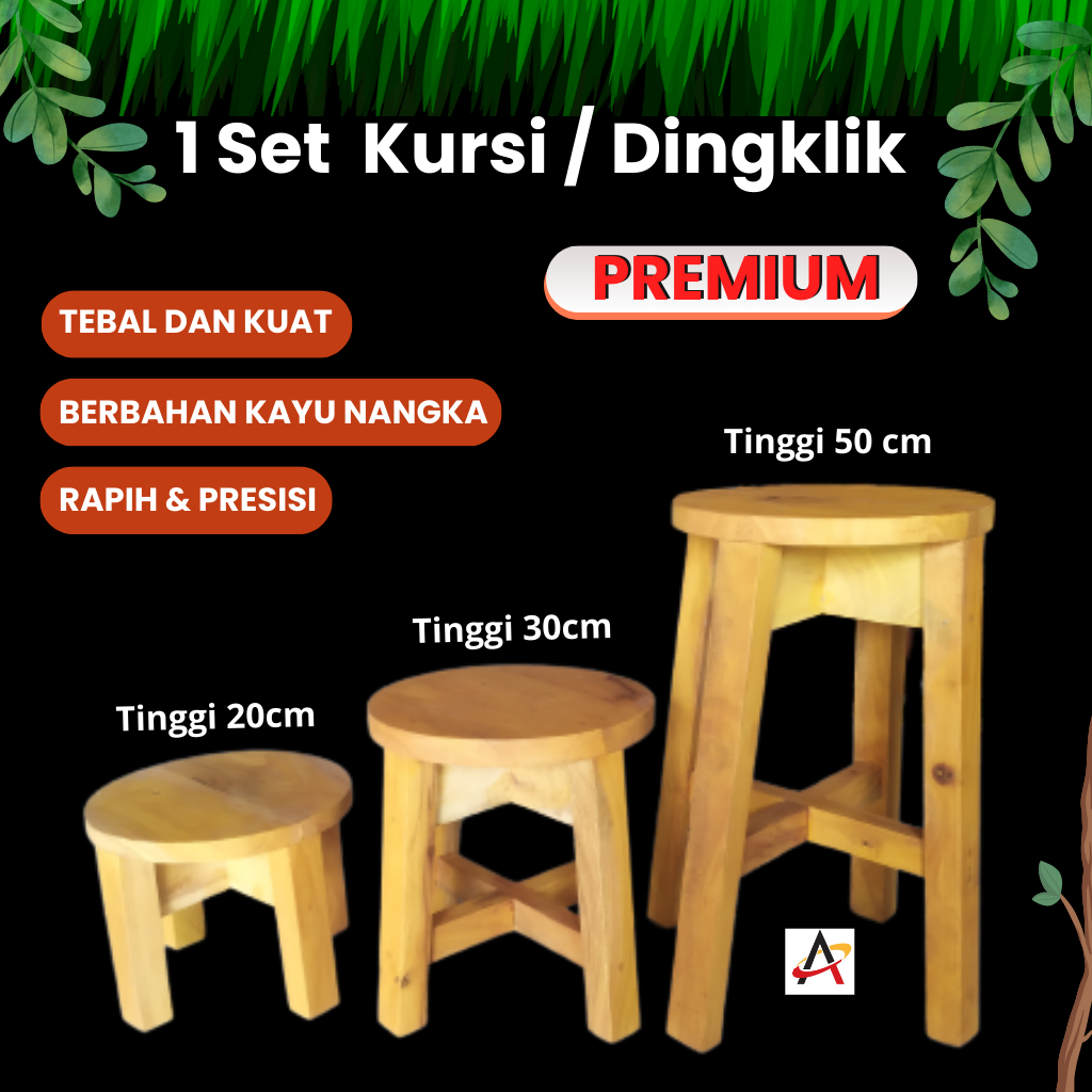 Jual 1 set Kursi / dingklik kayu ( Tinggi, Tanggung, Kecil ) | Shopee ...