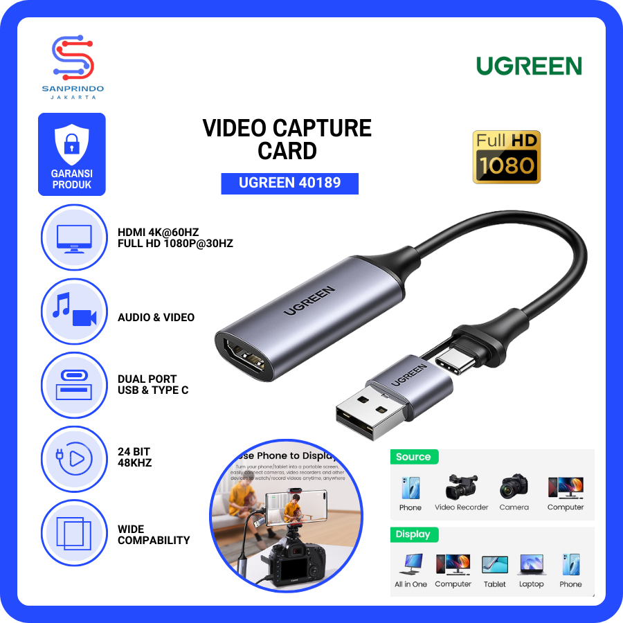 Jual UGREEN Video Capture Card HDMI USB C HD 4K 60Hz Mac Windows Android | Shopee Indonesia