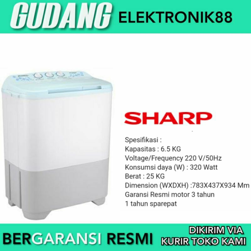 Jual Mesin Cuci Sharp 2 Tabung 6,5 Kg ES-T70MW Twin Tub 6,5Kg | Shopee ...