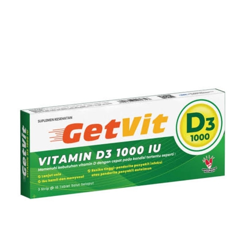 Jual Get Vit D3 Vitamin D 1000 iu GetVit 1 strip isi 10 tablet Vitamin ...