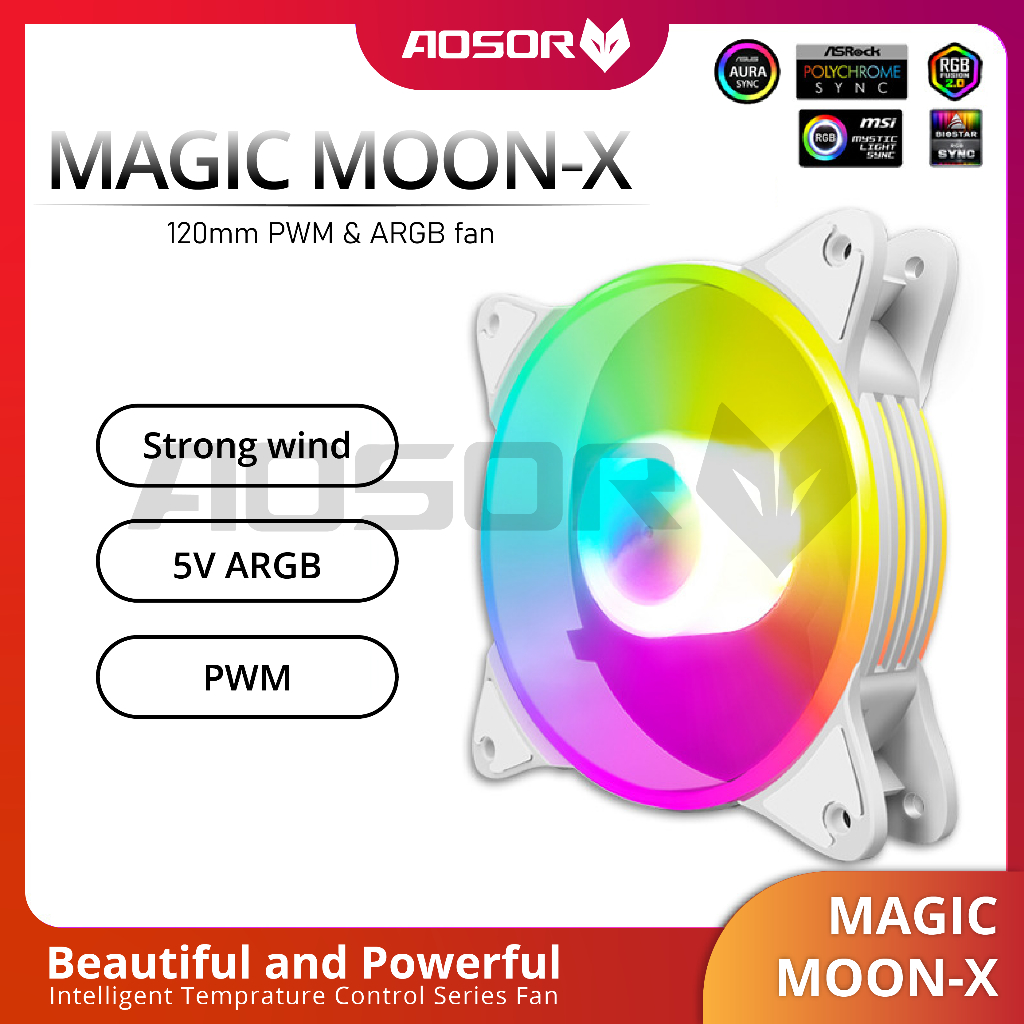 Jual AOSOR FAN CASING MAGIC MOON LIGHT SYNC ARGB PWM BLACK & WHITE ...