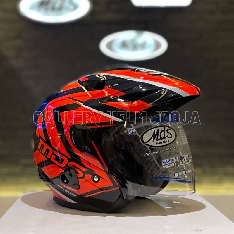 Jual MDS Reflector #1 Black Red Fluo / Helm half Face / MDS half Face ...