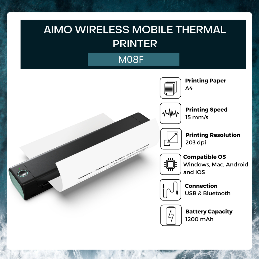 Jual Portable Mobile Thermal Printer AIMO M08F Bluetooth | Print Praktis Tanpa Tinta | Shopee ...