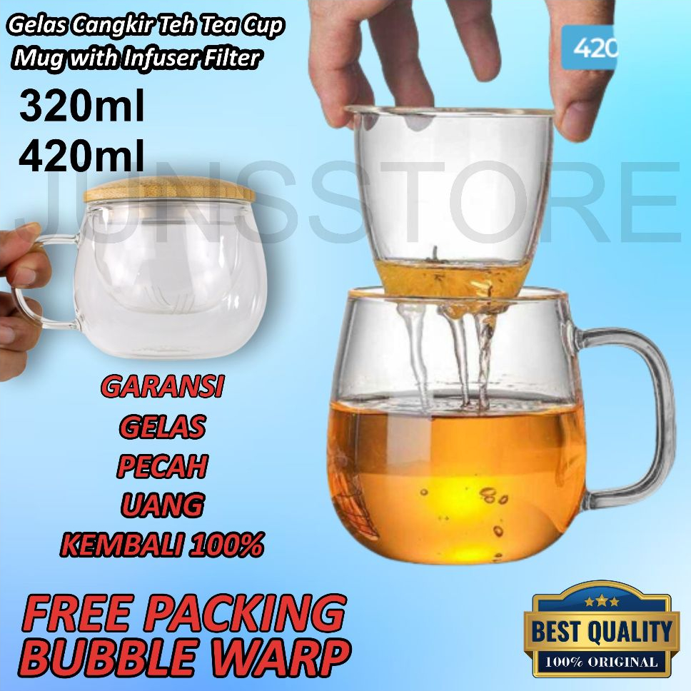 Jual ONE TWO CUPS CANGKIR TEH DENGAN SARINGAN / GELAS TEH TUTUP BAMBU / GELAS CANGKIR TEH TEA ...
