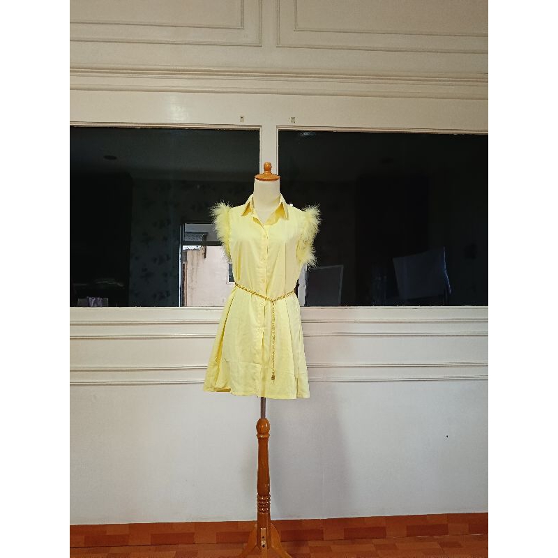 Jual Dress Kuning Lengan Bulu (8405) | Shopee Indonesia