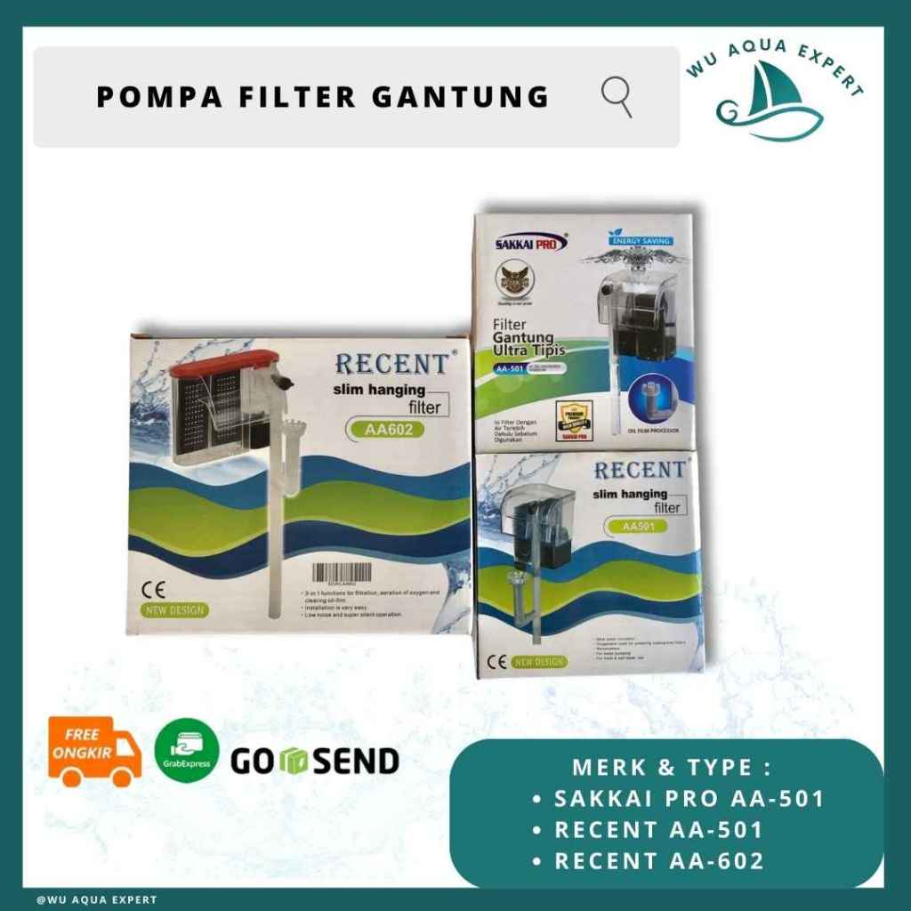 Jual Pompa Filter Gantung Aquarium Hanging Filter RECENT AA 502 & AA ...