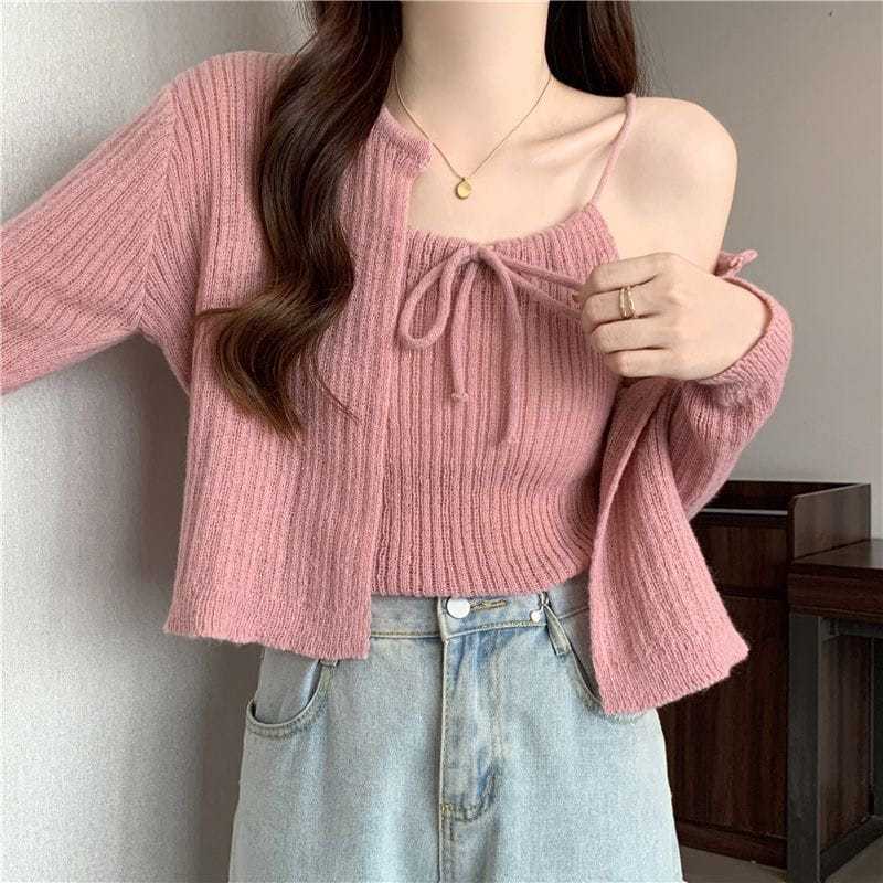 Jual Masyika Set Cardigan Tanktop Knit - Atasan Wanita Rajut | Shopee Indonesia