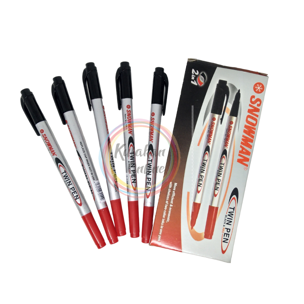 Jual Spidol Snowman Twin Pen ( Spidol 2 in 1 ) Hitam & Merah - 1 Pak ...
