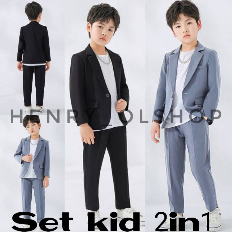 Jual BAJU JAS SET KID 2IN1 WARNA ABU GREY POLOS HITAM BLACK BUSANA ANAK ...