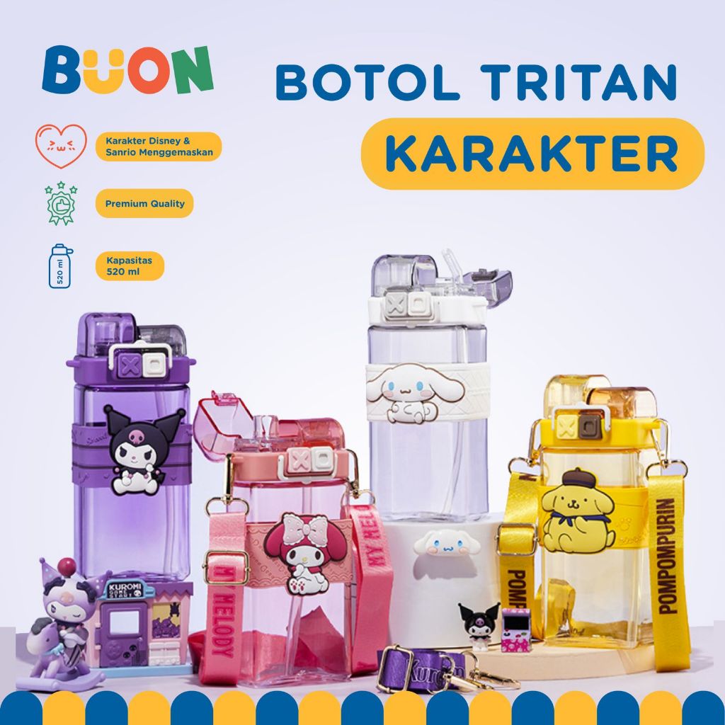 Jual Botol Minum Anak 2in1 Tritan SANRIO 520ml Botol Teguk Sedotan ANTI TUMPAH Tali Panjang ...