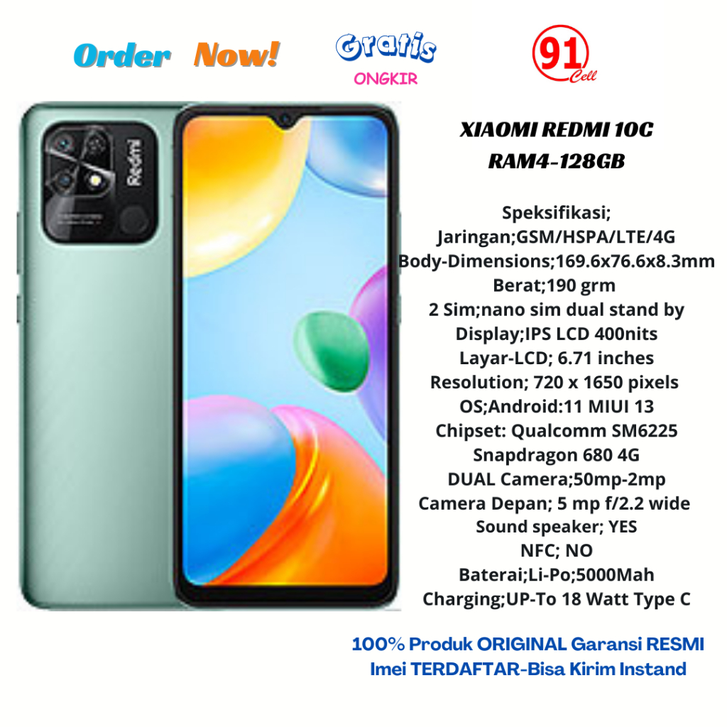Jual XIAOMI REDMI 10C RAM 4-128 GB GARANSI RESMI 1 TAHUN | Shopee Indonesia