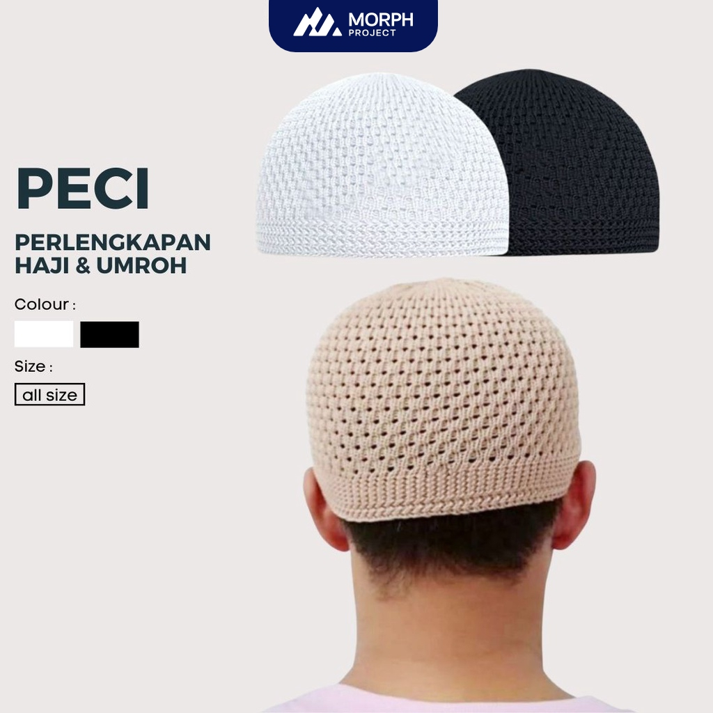 Jual Morph Project - Peci Rajut Hitam Putih Perlengkapan Haji dan Umroh Pria | Shopee Indonesia