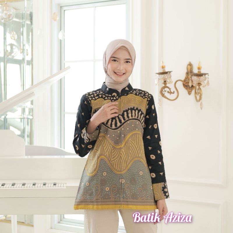 Jual Batik Kerja Wanita Modern Atasan Batik Wanita Resleting Depan ...