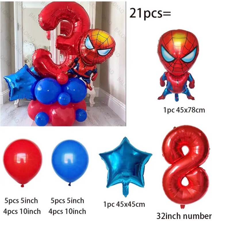 Jual Paket Balon Spiderman Angka Superhero Dekorasi Stand | Shopee ...