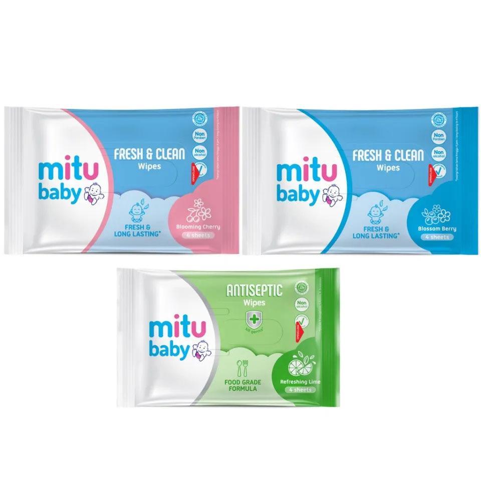 Jual MITU BABY TISSUE BASAH 4 SHEETS WET WIPES NON ALCOHOL BAYI ...