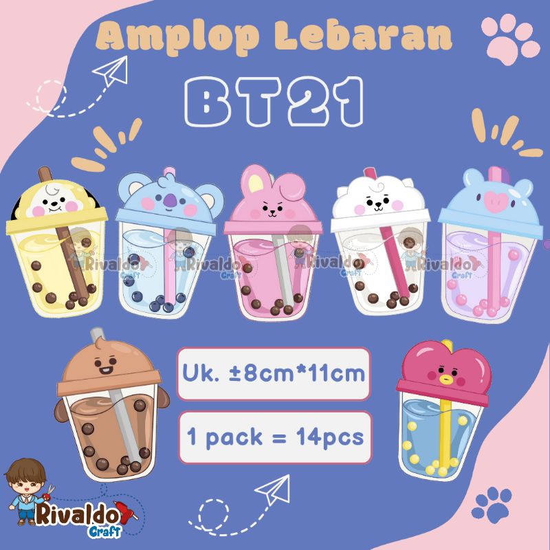 Jual (14 pcs) Amplop Lebaran Unik karakter Boba BT21 | Shopee Indonesia