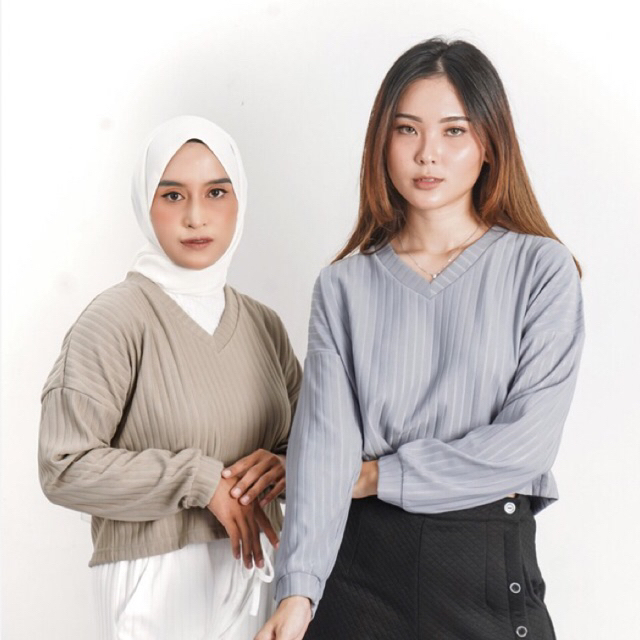 Jual Yercybry Baju Crop Top Wanita Lengan Panjang Premium Rib Knit ...
