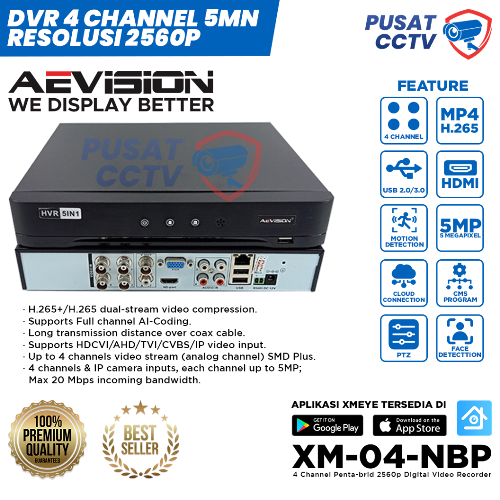 Jual DVR 4CH CCTV Aevision, 5MP Ultra HD 2560p, H.265+ Video ...