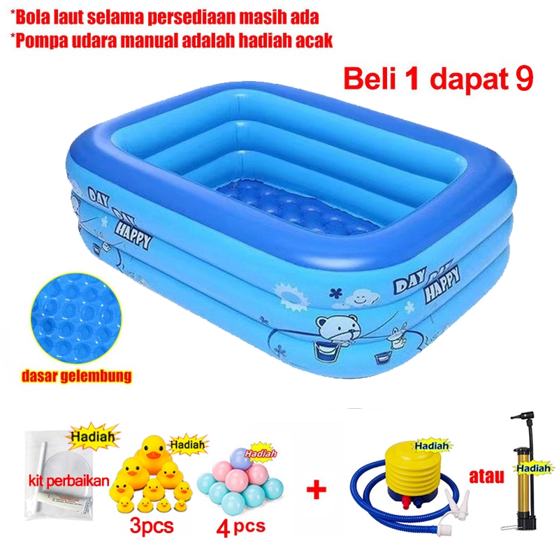 Jual 【Beli 1 dapat 9】3 Ring 150*105*50 cm Kolam Mandi Bola Pompa Tiup ...
