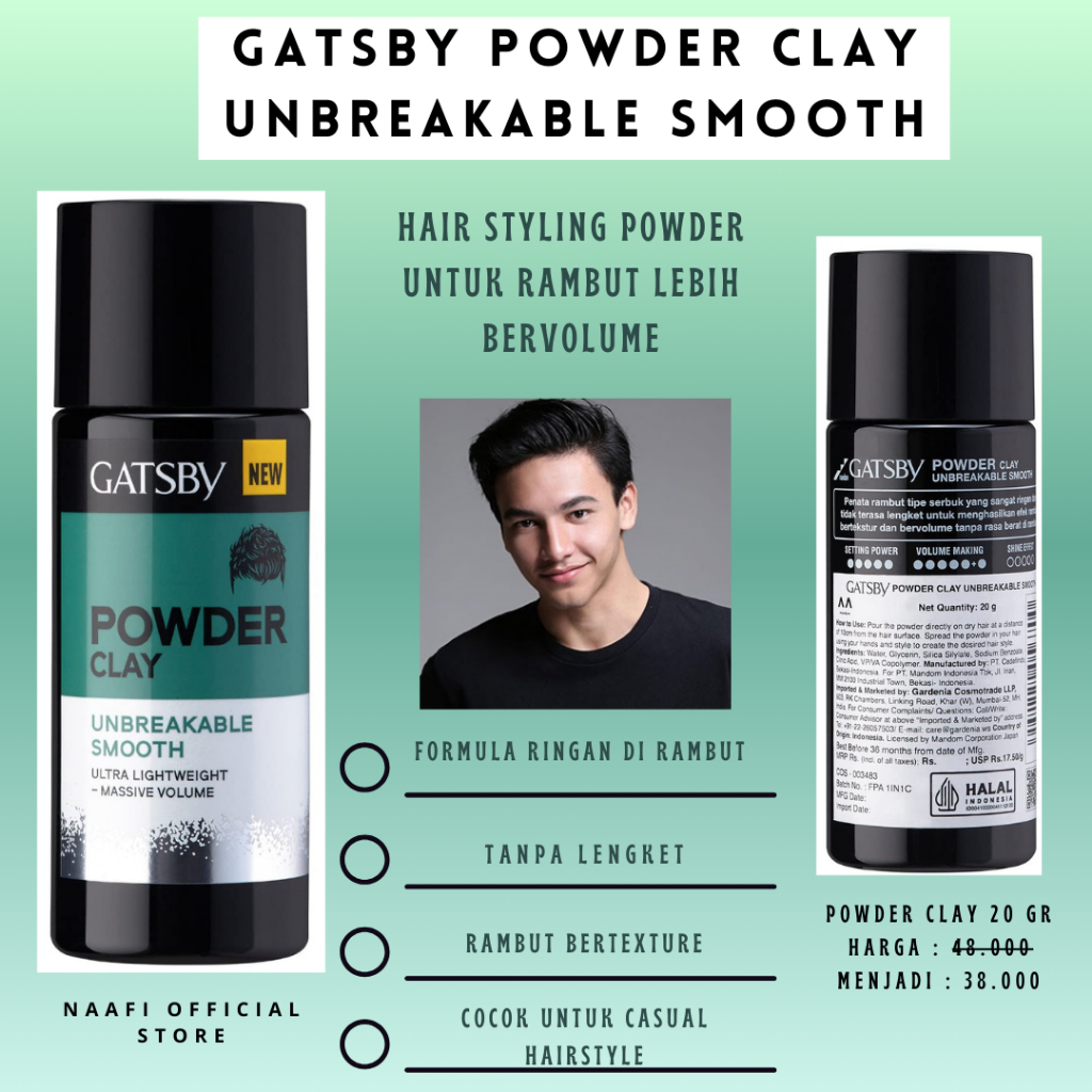 Jual Gatsby Powder Clay Unbreakable Smooth 20 gr hair styling rambut ...