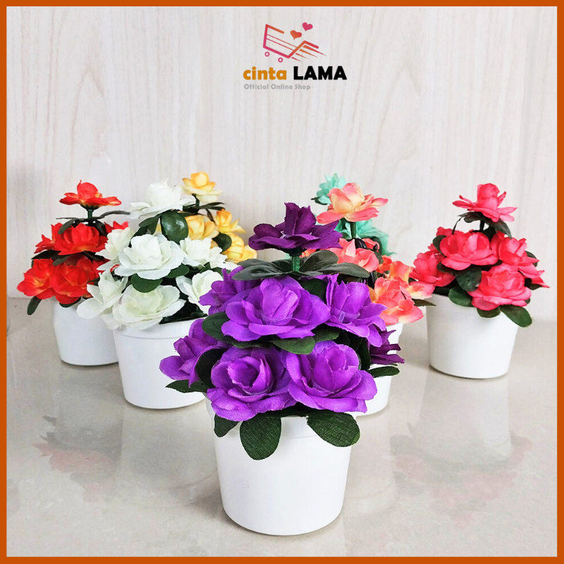 Jual Bunga Hias Plastik Pot Mini Tanaman Mawar Artificial Flower ...