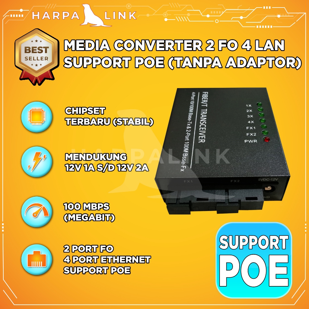 Jual Media Converter 2 FO 4 LAN 2 SC 4 RJ45 2F4E POE 10/100 Mbps Full Body / Switch Fiber Optic ...
